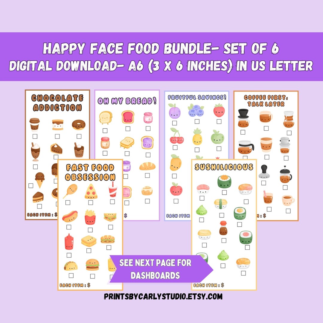 Food Bundle A6 Printable Sushi Savings Coffee Savings Fast Food Savings ...