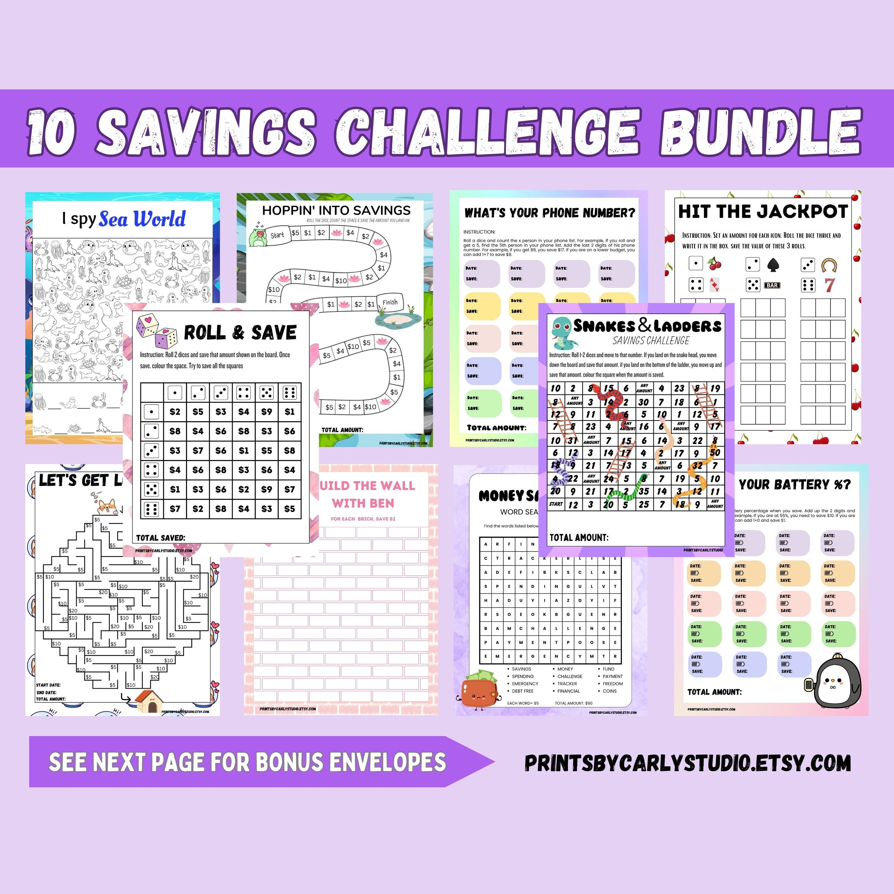 Savings Challenge Bundle Printable Game Bundle of Ten Cash - Etsy