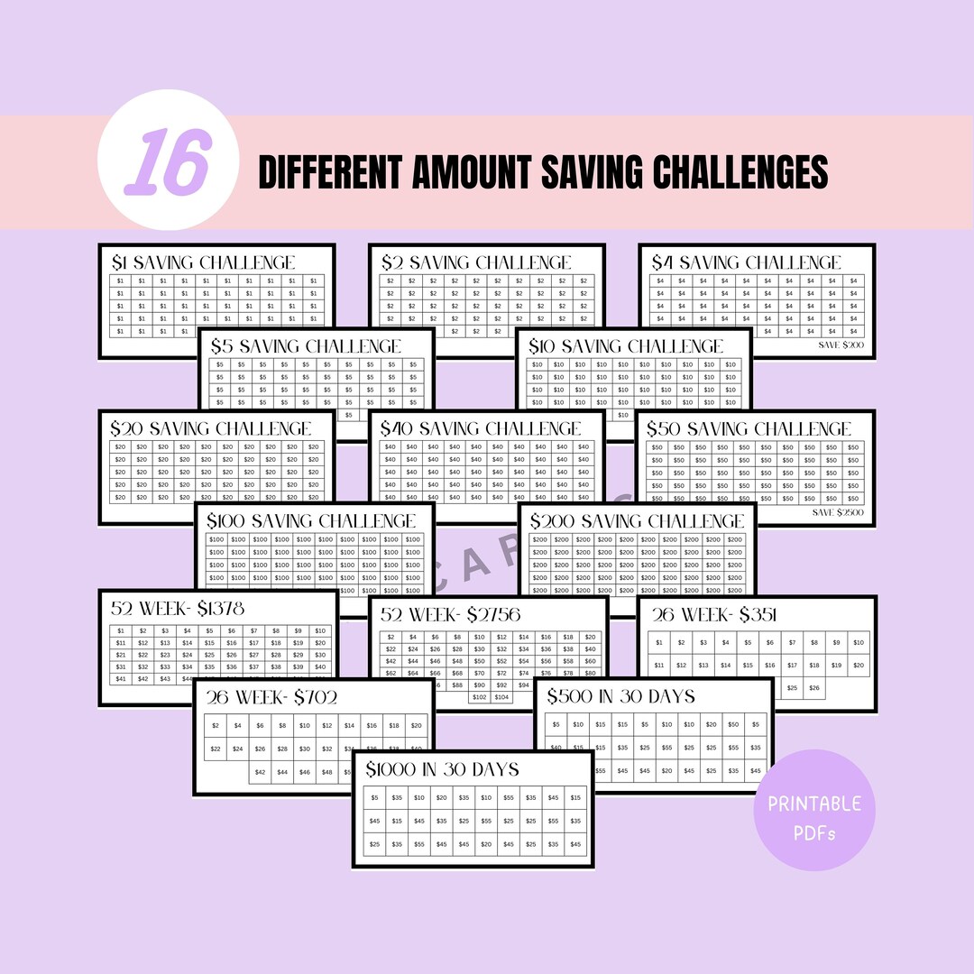 Savings Challenge Printable, Money Saving Bundles, Envelope Challenge ...