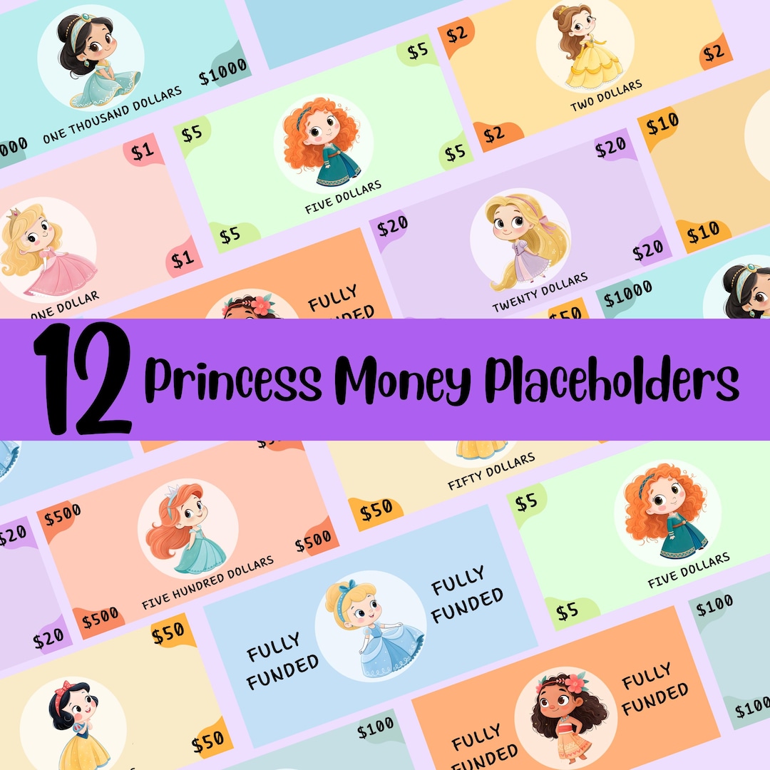 Princess Money Placeholders Fully Funded Prop Money Play Notes - Etsy