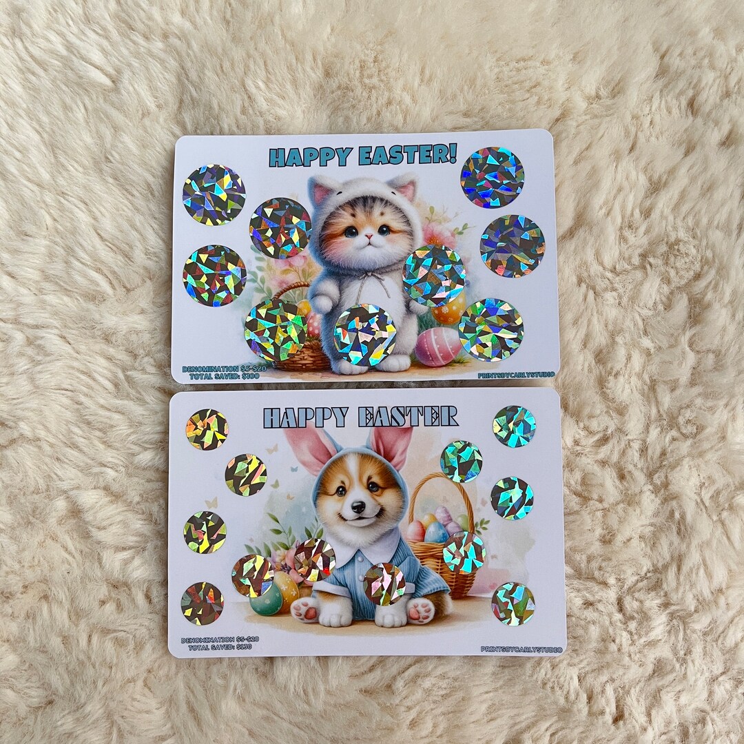 Easter Scratch off Savings Dog Physical Trackers Cat Laminated Double ...