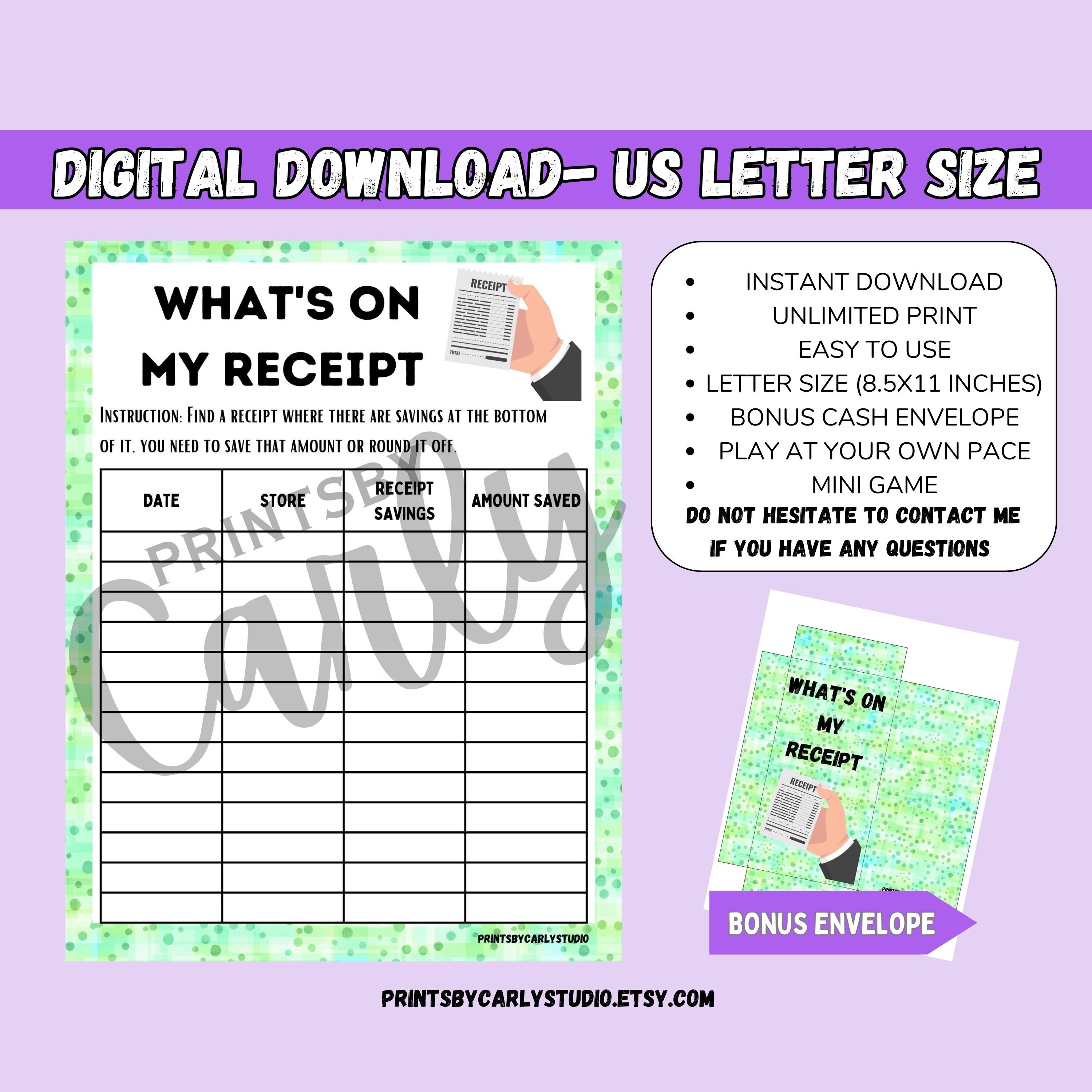 Receipt Saving Challenge Cash Envelope Printable Saving - Etsy