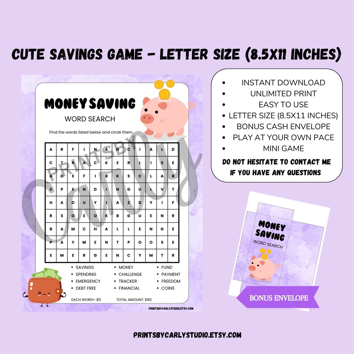 Word Search Savings US Letter Saving Challenge Printable - Etsy
