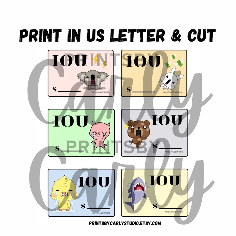 Animal IOU Slips Money Placeholders I Owe You Printable Sinking Fund ...