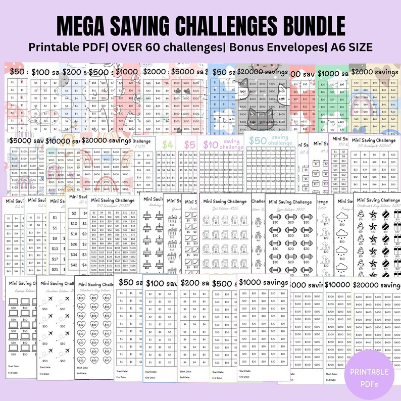 Savings Challenge Printable, Money Saving Bundles, Envelope Challenge ...