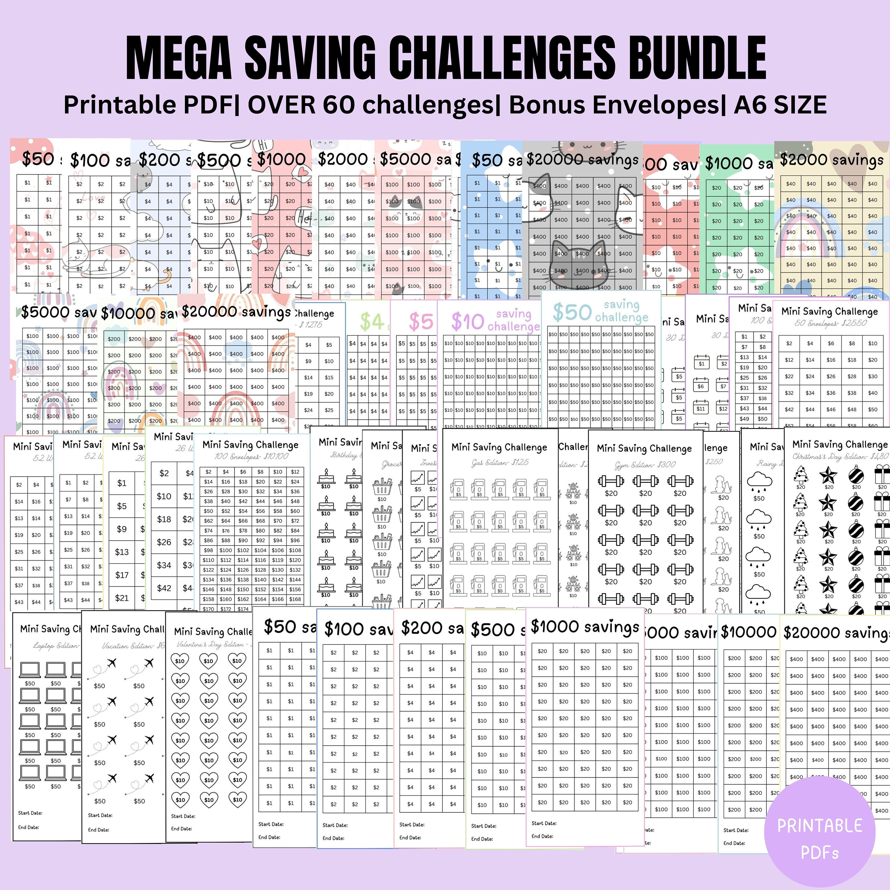 Savings Challenge Printable, Money Saving Bundles, Envelope Challenge ...