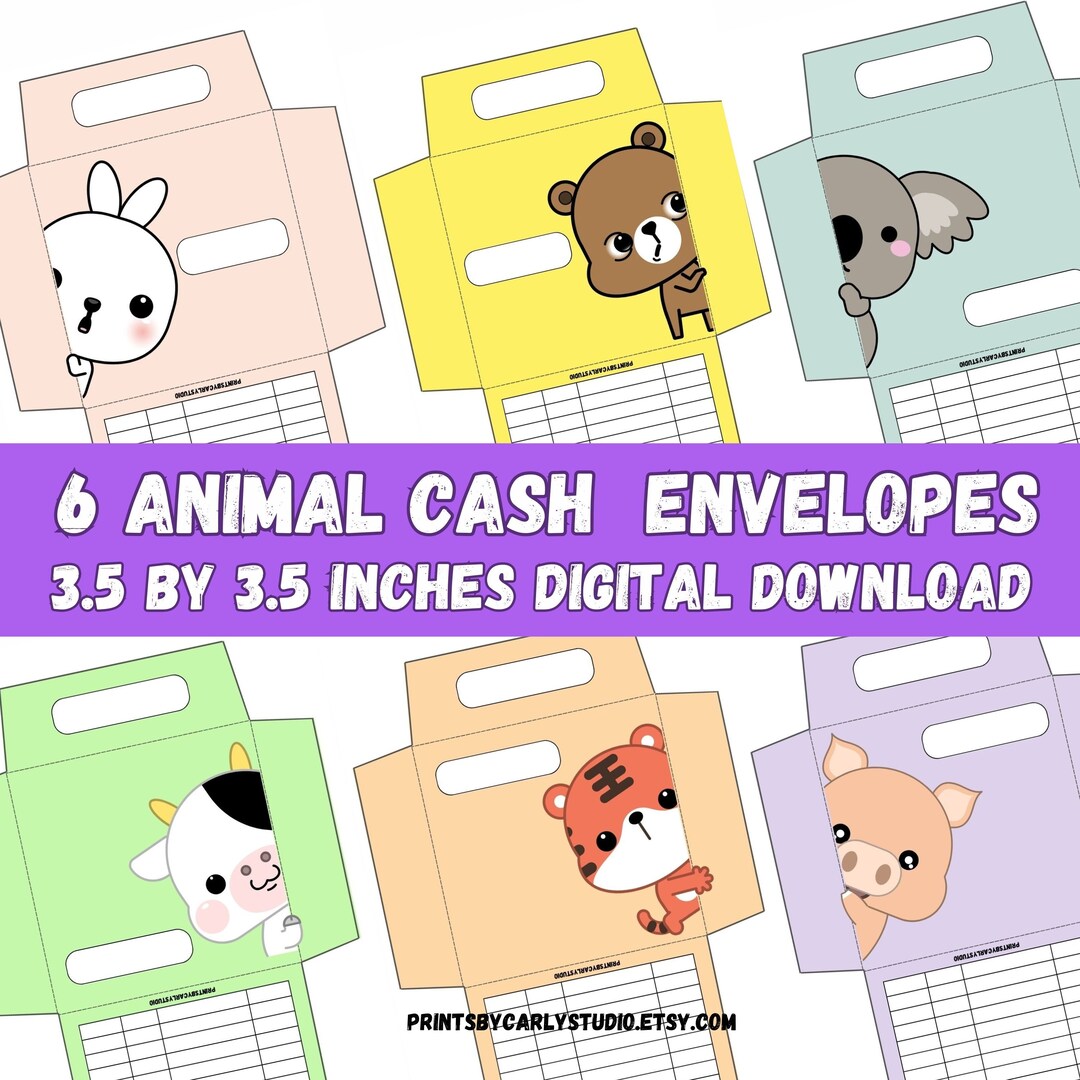 Peeking Animals Cash Envelopes Printable Budget Envelope Transaction ...