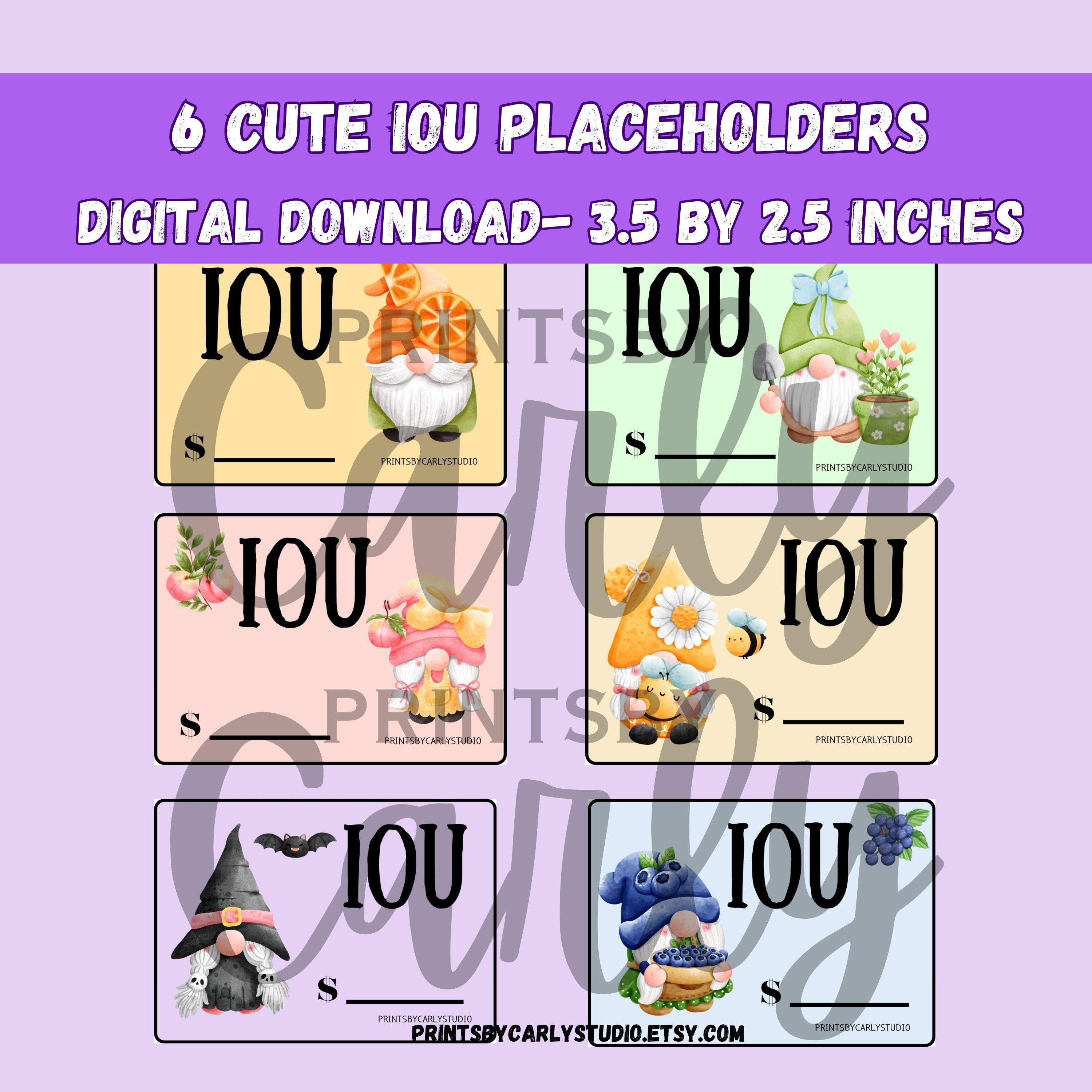 Gnomes IOU Slips Money Placeholders I Owe You Printable Sinking Fund ...