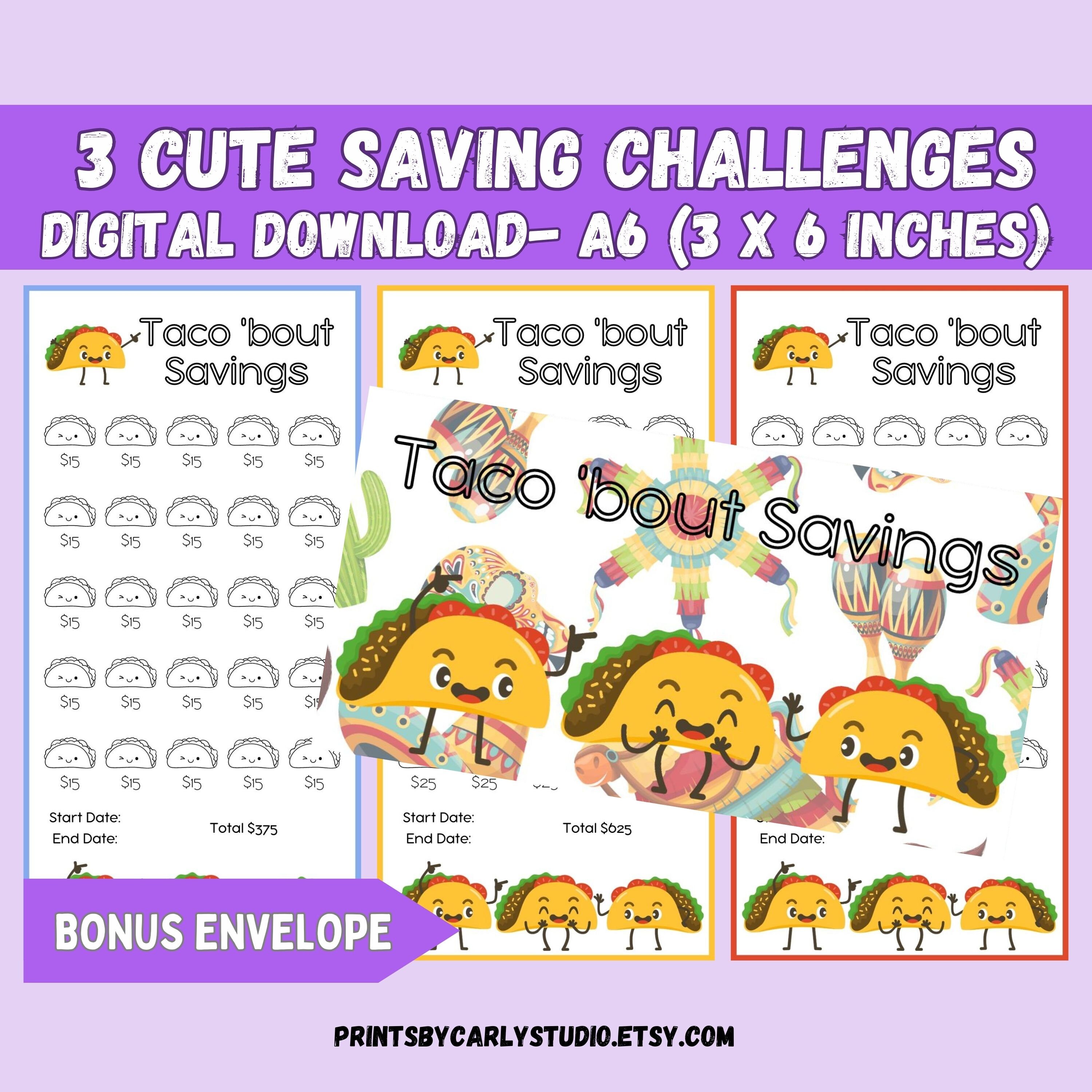 Taco Savings Challenge A6 Mini Savings Challenge Cash Stuffing Sinking ...