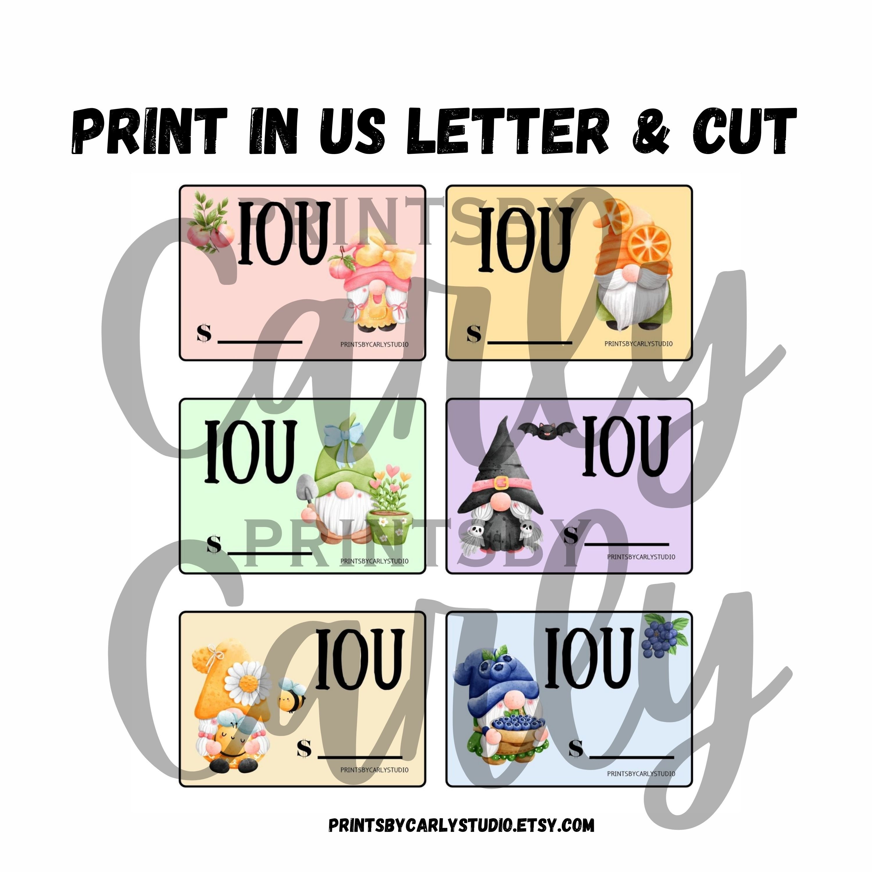 Gnomes IOU Slips Money Placeholders I Owe You Printable Sinking Fund ...