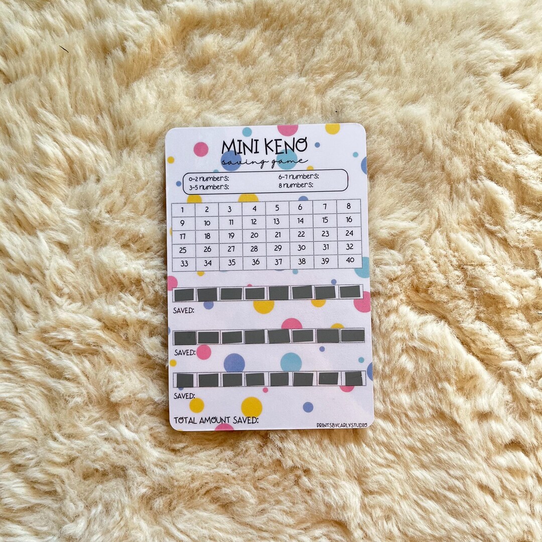 Mini Keno Scratch off Savings Physical Trackers Laminated Double Sided ...