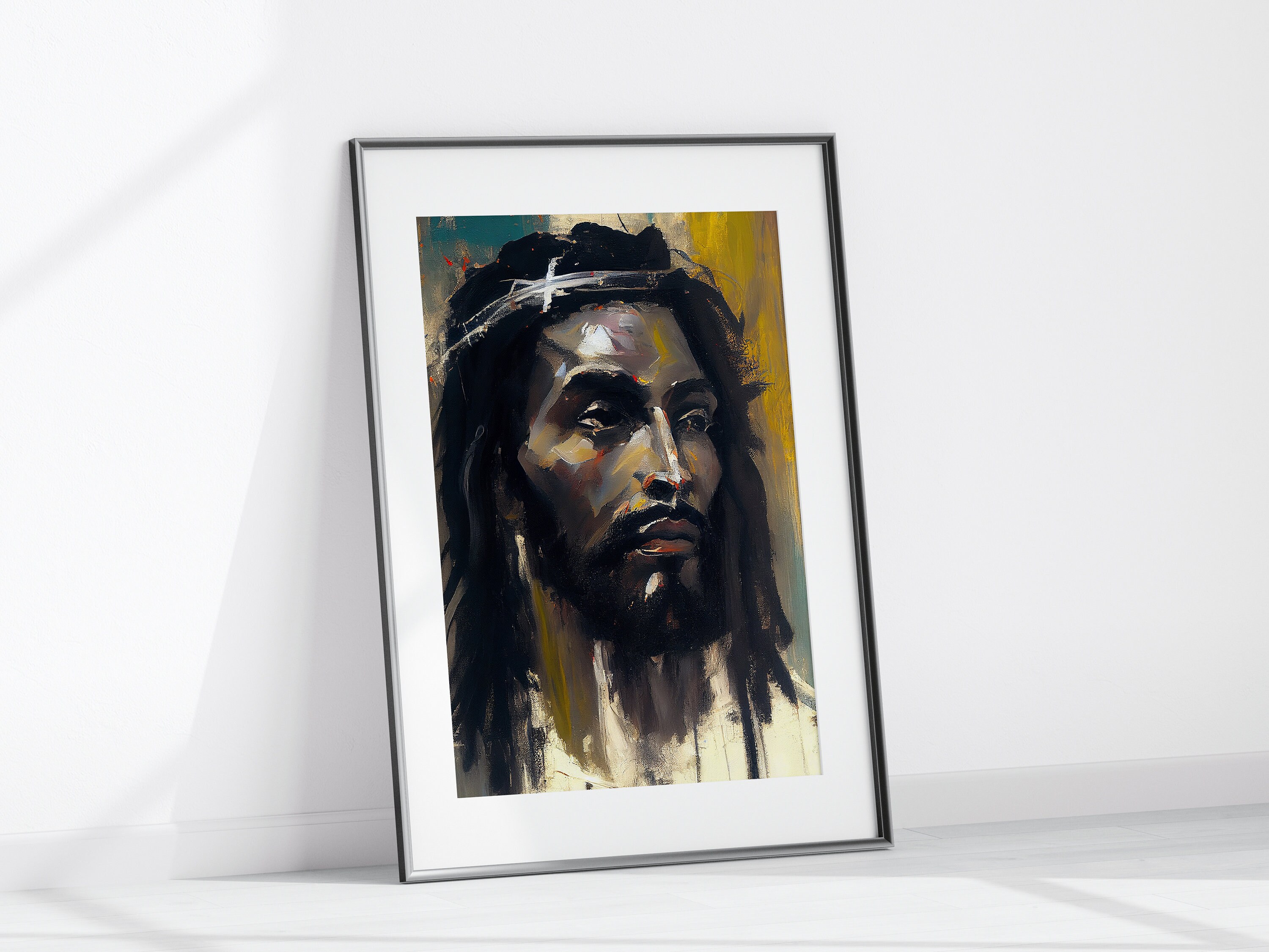 Black Jesus Painting Abstract Art Vintage Wall Art Instant Digital ...