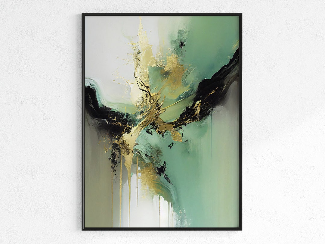Green Abstract Art Print Gold Color Art Prints Instant Download Home ...