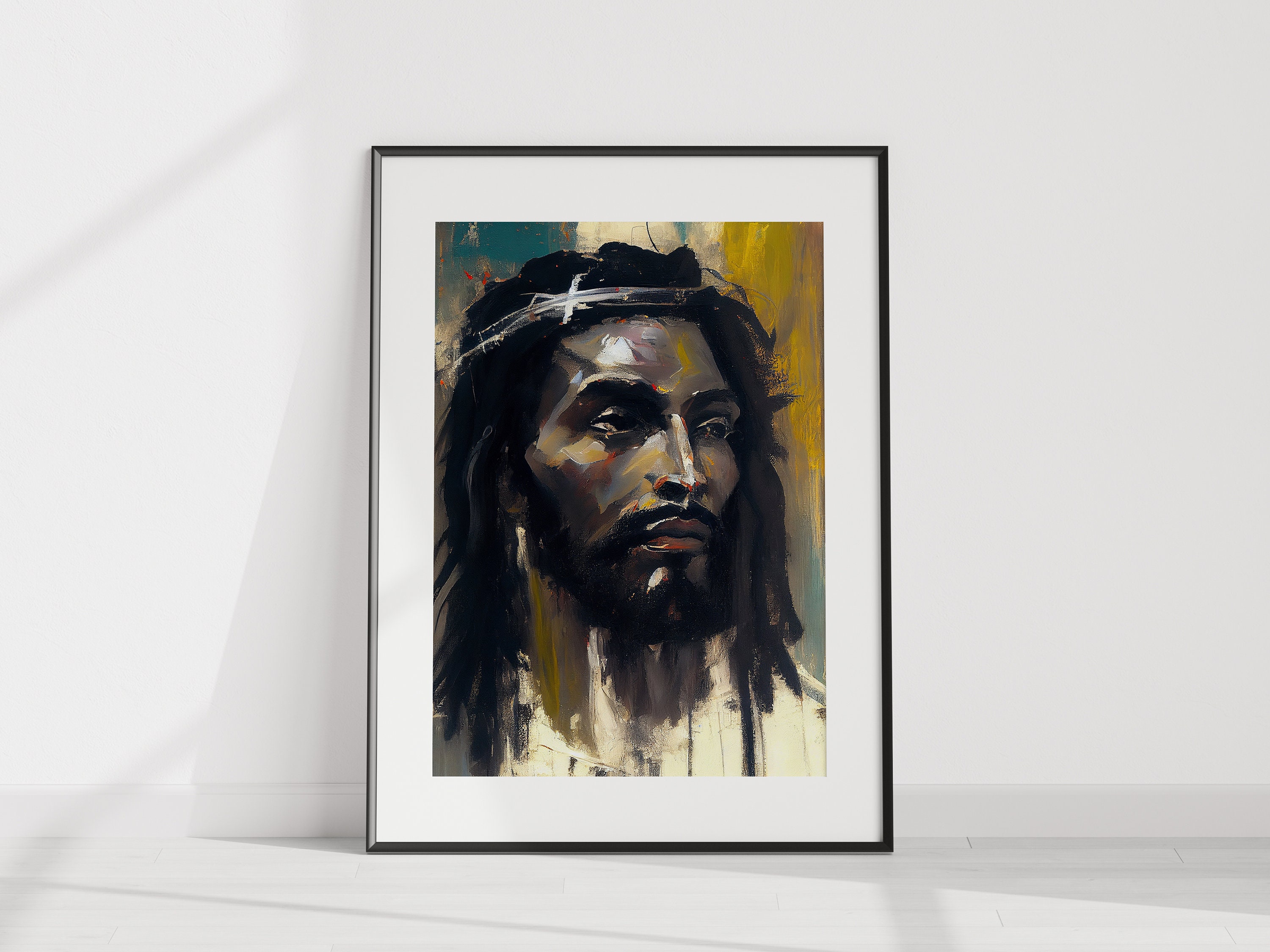 Black Jesus Painting Abstract Art Vintage Wall Art Instant Digital ...