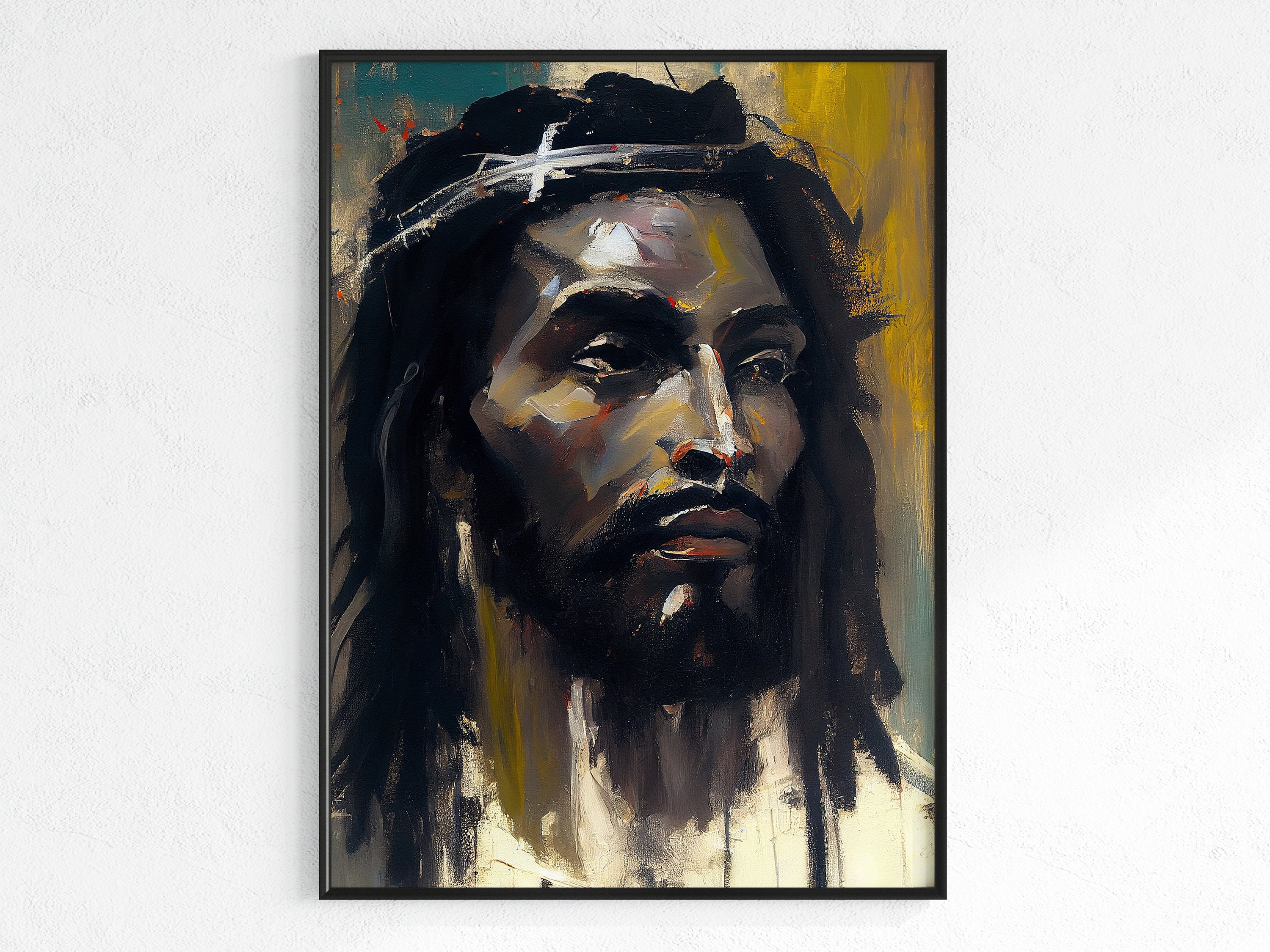 Black Jesus Painting Abstract Art Vintage Wall Art Instant Digital ...