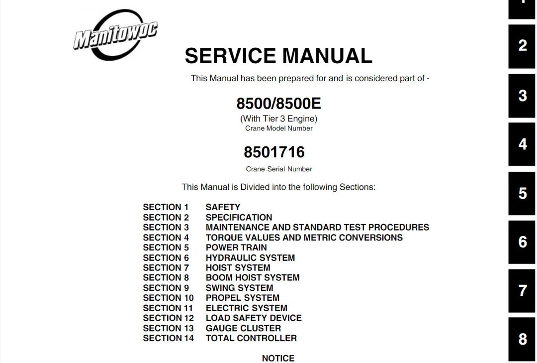 MANITOWOC 8500 8500E With Tier 3 Engine Crane Service Manual PDF - Etsy