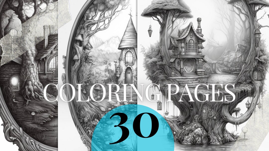30 Grayscale Coloring Pages | Set 2 | Fantasy Magic Mirror Portal ...