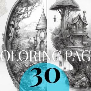 30 Grayscale Coloring Pages | Set 2 | Fantasy Magic Mirror Portal ...