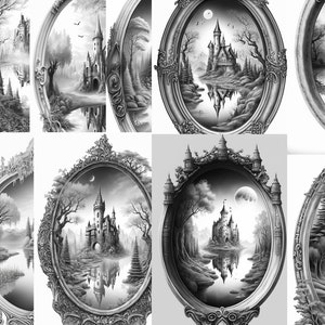 Fantasy Magic Mirror Portal Printable PDF | Set 1 | 30 Grayscale ...
