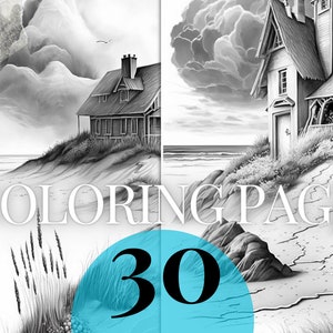 Fantasy Beach Houses Printable PDF | Set 1 | 30 Grayscale Coloring ...