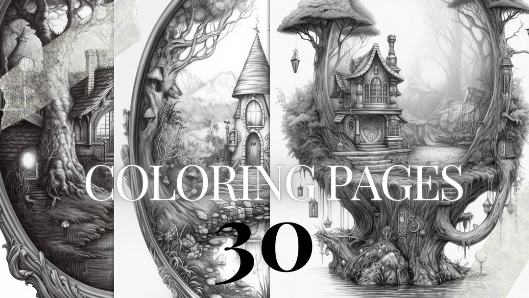 30 Grayscale Coloring Pages Set 2 Fantasy Magic Mirror - Etsy