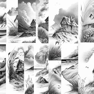 Fantasy Beach Houses Printable PDF | Set 1 | 30 Grayscale Coloring ...
