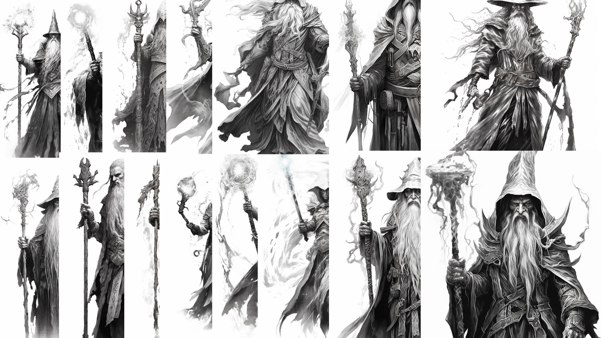 Fantasy Wizards Printable PDF | 15 Grayscale Coloring Pages | Instant ...