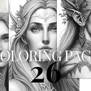 26 Grayscale Coloring Pages | Fantasy Style Elves Printable PDF ...