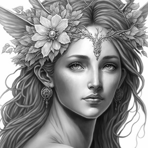 Fantasy Style Fairies Printable PDF 6 Grayscale Coloring Pages Instant ...