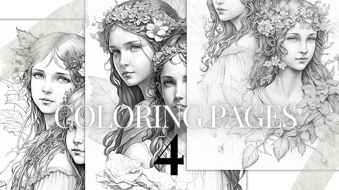 Fantasy Style Elf Twins Printable PDF | 4 Grayscale Coloring Pages ...