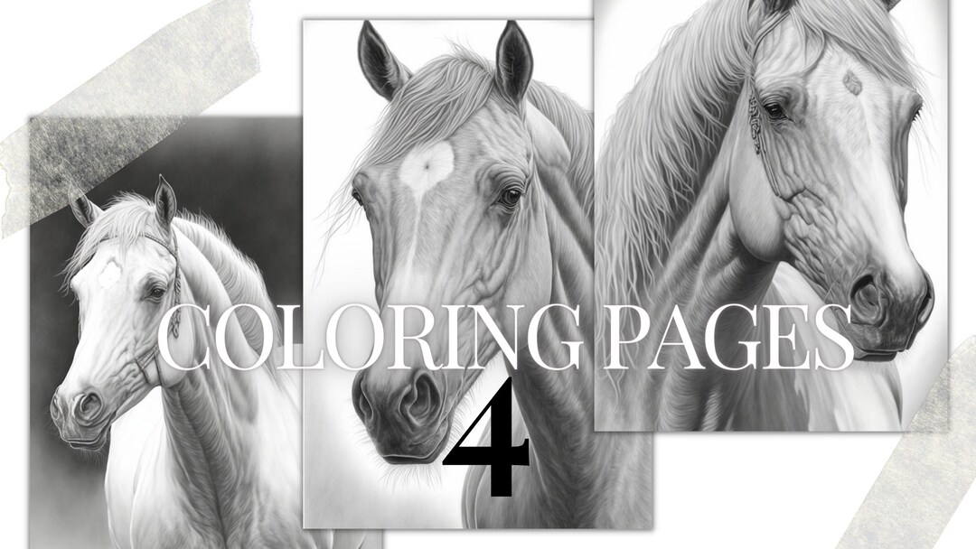 Fantasy Horses Printable PDF | 4 Grayscale Coloring Pages | Instant ...