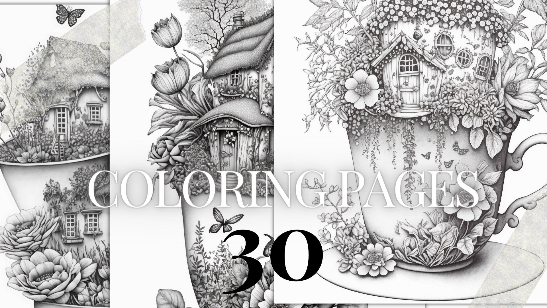 30 Grayscale Coloring Pages Set 1 Fantasy Tea Cup Fairy - Etsy
