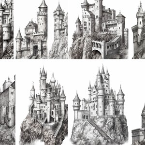 Fantasy Magic Castle Printable PDF | Set 1 | 30 Grayscale Coloring ...