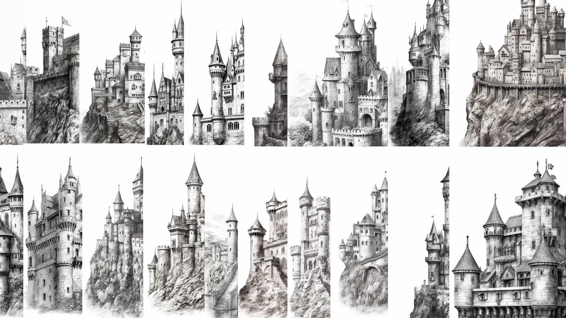 Fantasy Magic Castle Printable PDF Set 1 30 Grayscale - Etsy