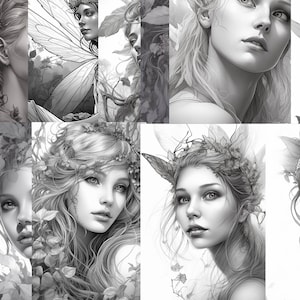 42 Grayscale Coloring Pages | Fantasy Forest Fairy Princesses Printable ...