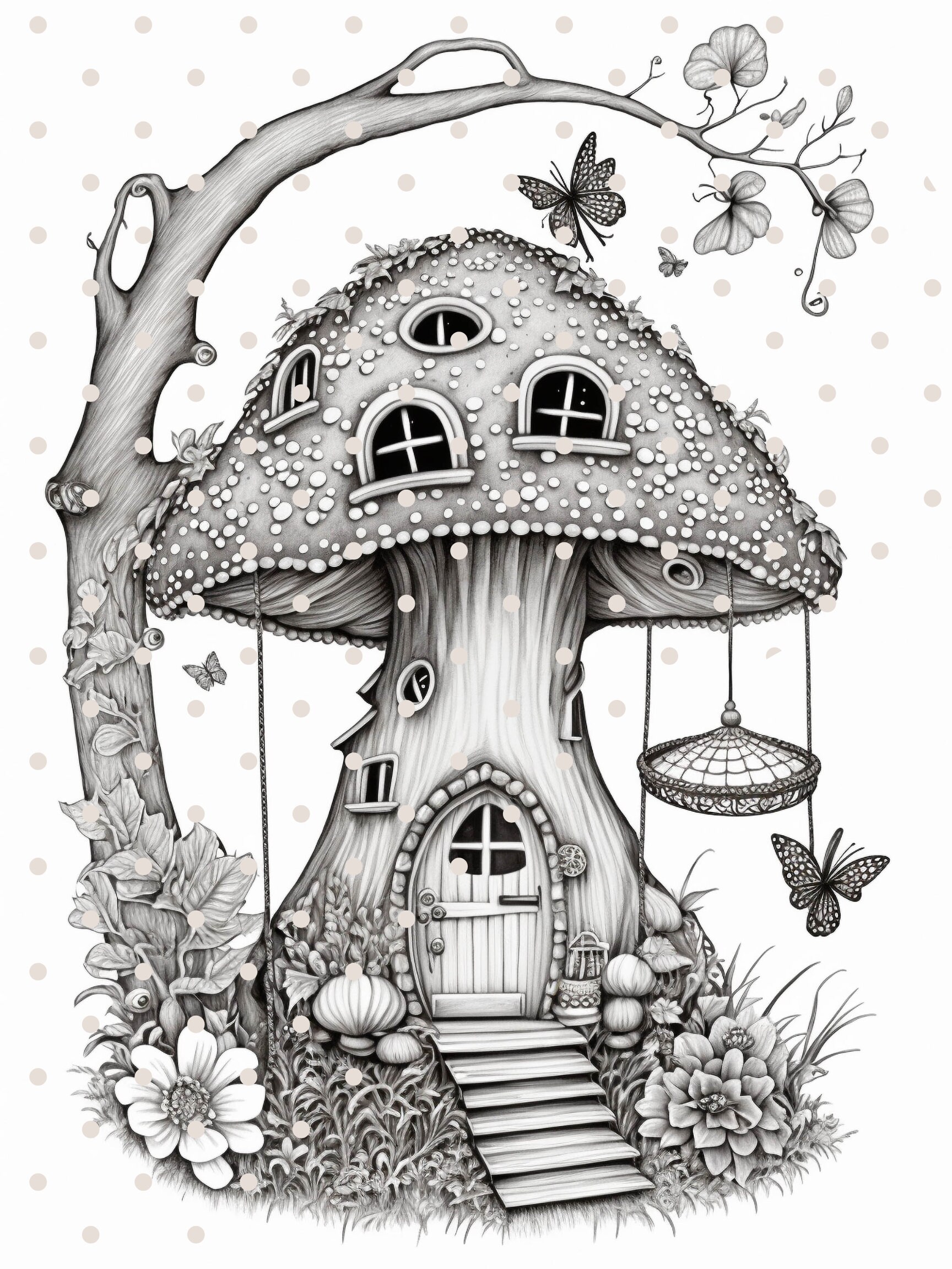 Fantasy Fairy Mushroom Houses Printable PDF | 4 Grayscale Coloring ...