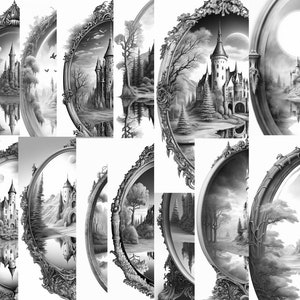 Fantasy Magic Mirror Portal Printable PDF | Set 1 | 30 Grayscale ...