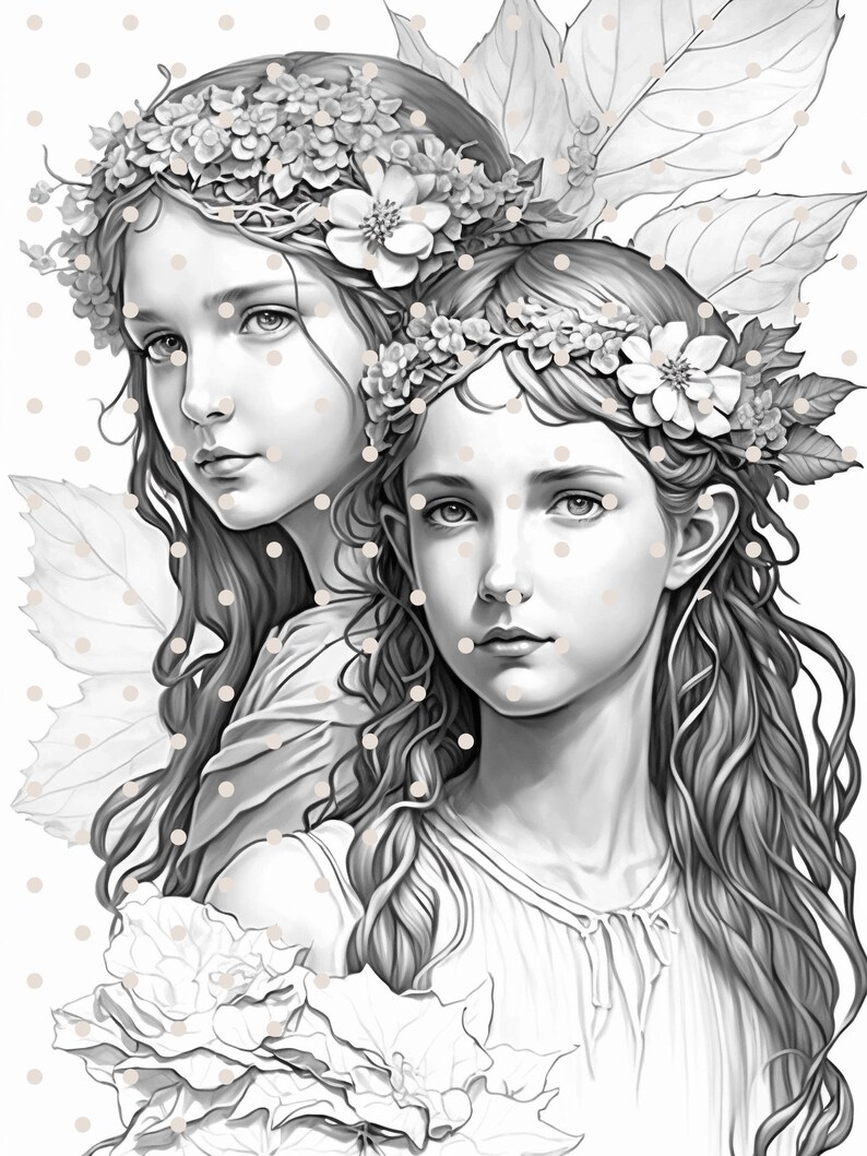 Fantasy Style Elf Twins Printable PDF 4 Grayscale Coloring - Etsy