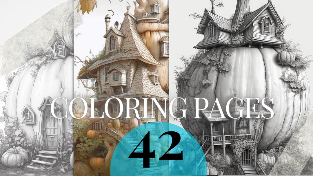 42 Grayscale Coloring Pages | Fantasy Pumpkin Fairy Houses Printable ...