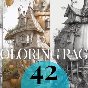 42 Grayscale Coloring Pages | Fantasy Pumpkin Fairy Houses Printable ...