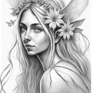 Fantasy Style Fairies Printable PDF 6 Grayscale Coloring Pages Instant ...