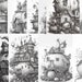 42 Grayscale Coloring Pages Fantasy Pumpkin Fairy Houses - Etsy