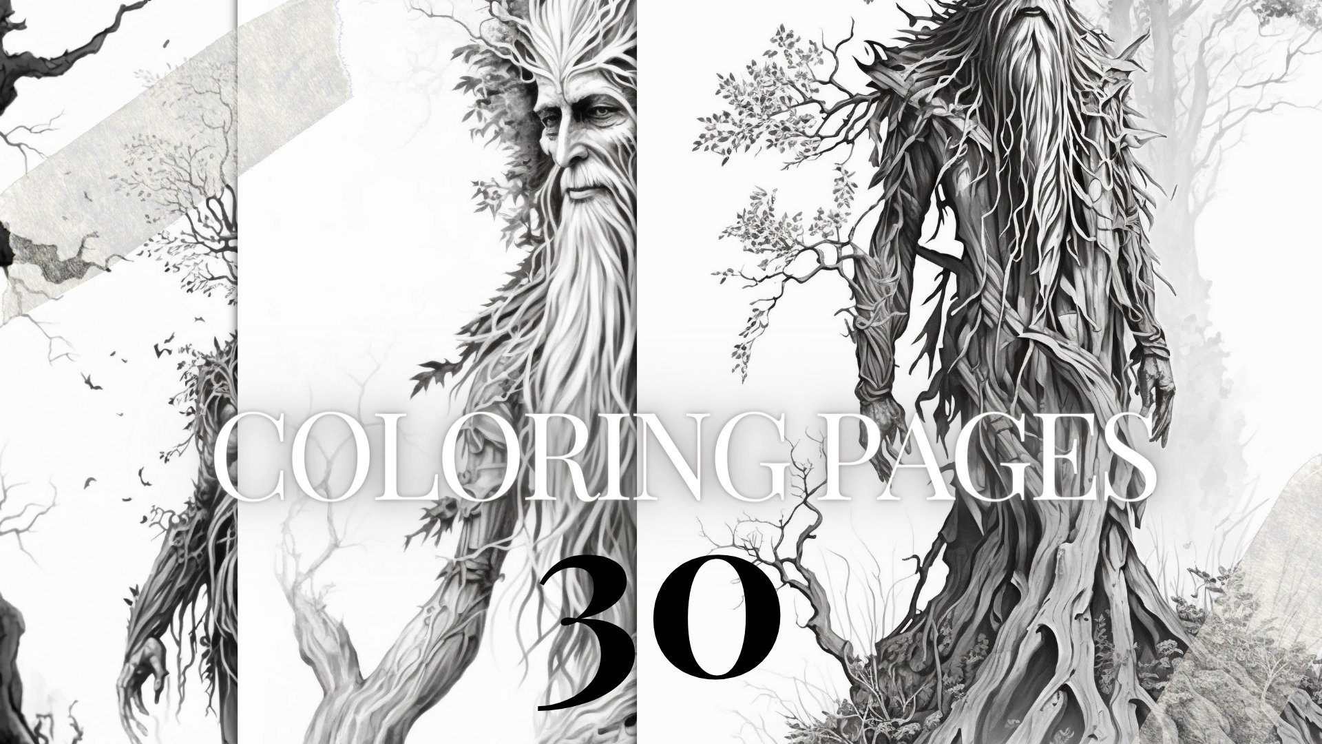 30 Grayscale Coloring Pages Set 1 Fantasy Forest Tree - Etsy