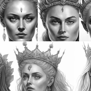 Fantasy Queens Printable PDF | 7 Grayscale Coloring Pages | Instant ...
