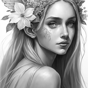 Fantasy Style Fairies Printable PDF 6 Grayscale Coloring Pages Instant ...
