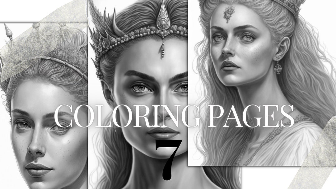 Fantasy Queens Printable PDF 7 Grayscale Coloring Pages Instant ...