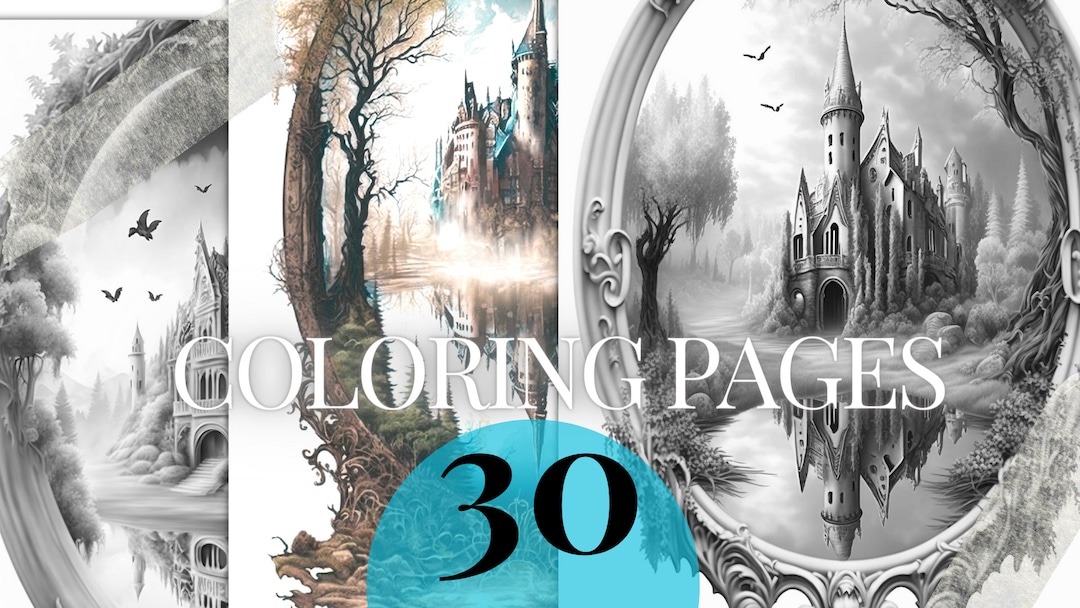 Fantasy Magic Mirror Portal Printable PDF | Set 1 | 30 Grayscale ...