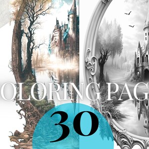 Fantasy Magic Mirror Portal Printable PDF Set 1 30 Grayscale Coloring ...