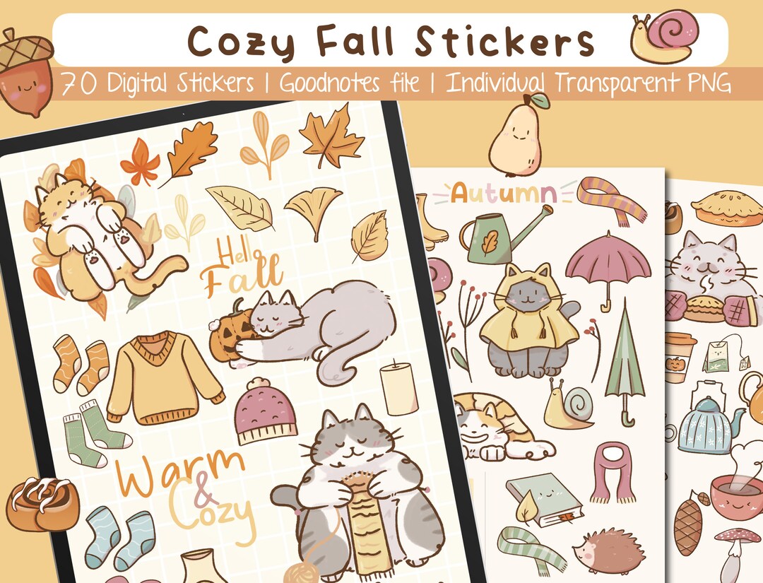 Cozy Fall Digital Stickers, 70 Autumn Stickers for Digital Planner, Pre ...