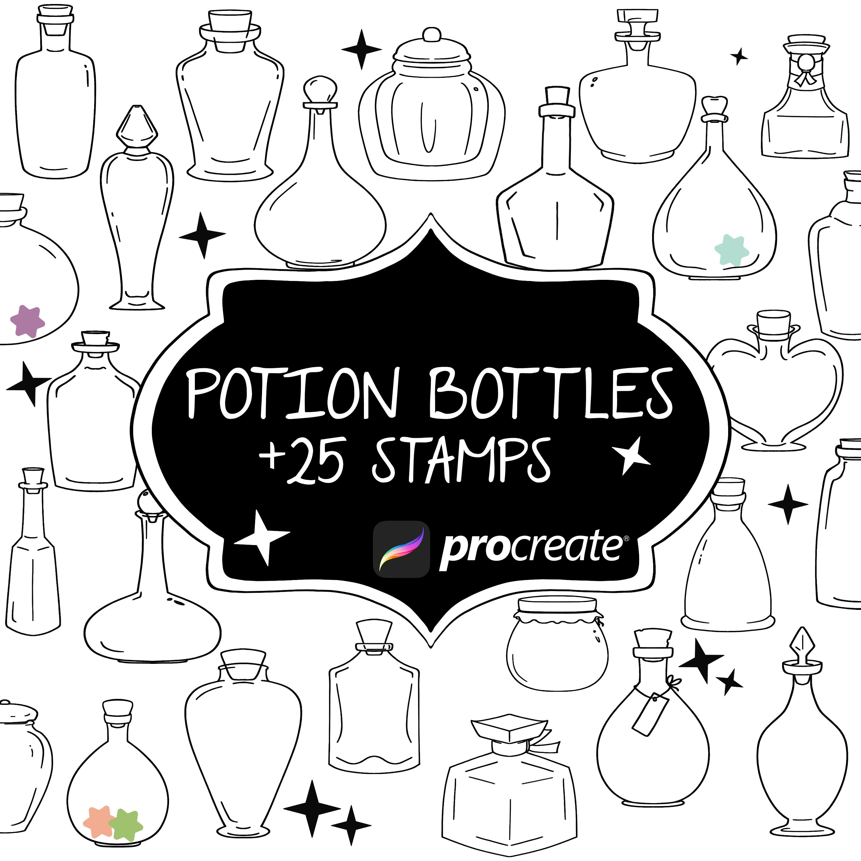 Bottle Stamp Procreate Potion and Label Stamp, Brushset File, PNG ...